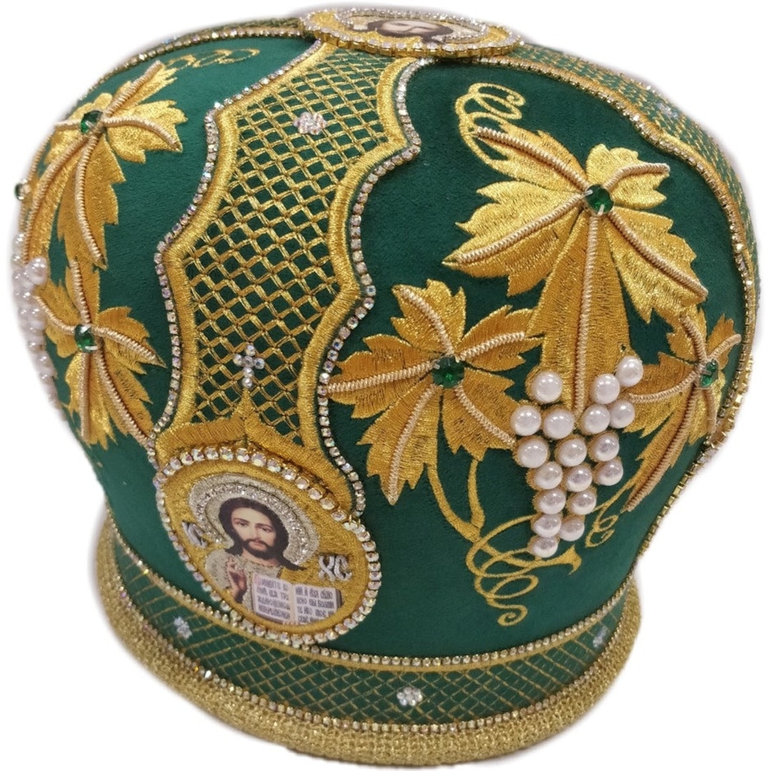 Priest Green Miter | High-quality Velvet Fabric Miter | Decorated ...