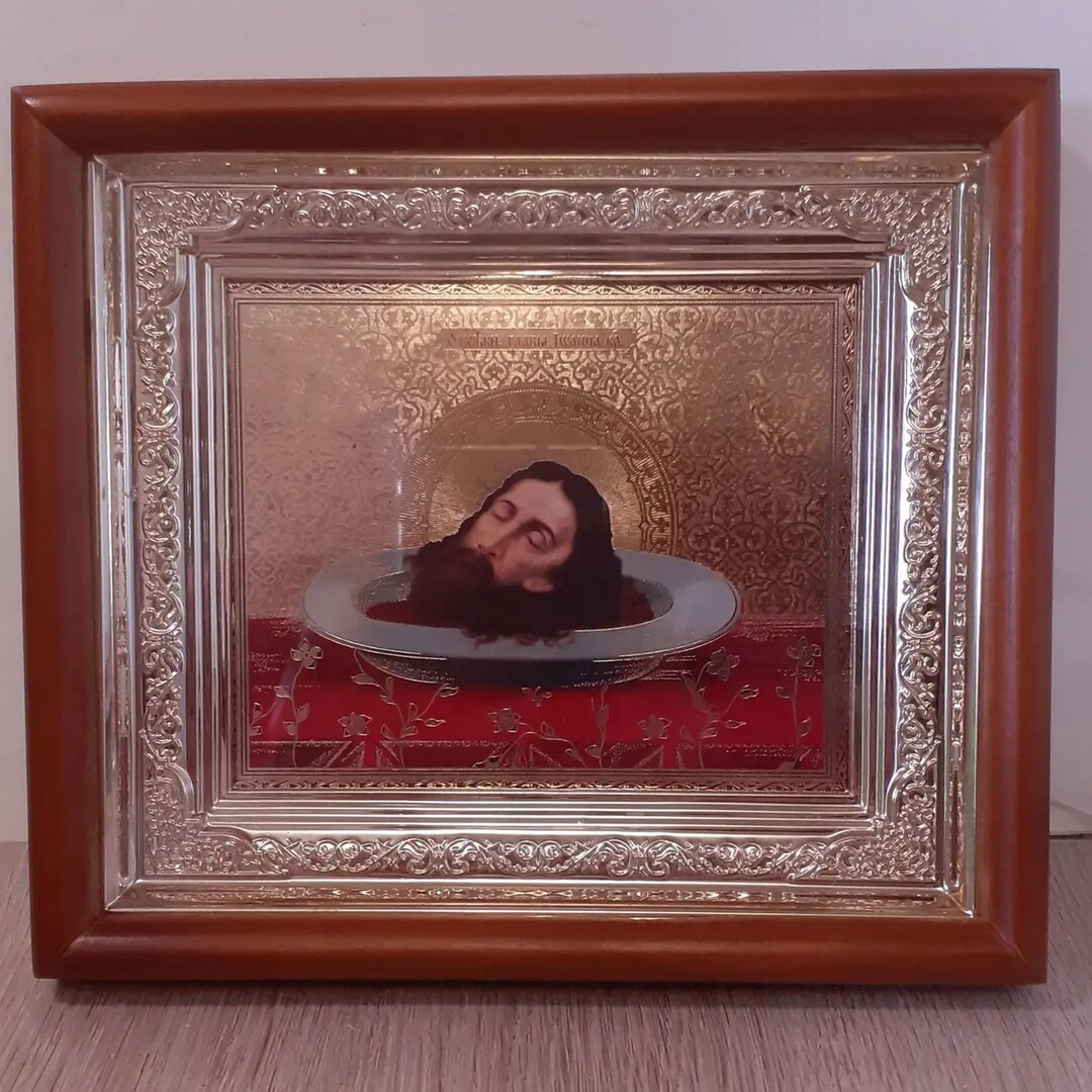 Icon in Wooden Frame Beheading of John the Baptist Icon Under Glass ...