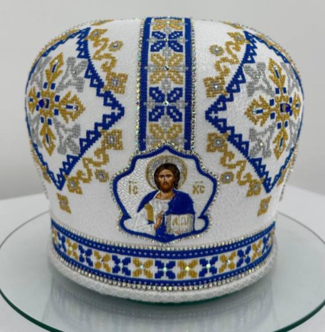 Priest "embroidered" Style Blue-gold-silver Miter | Miter Ukrainian ...