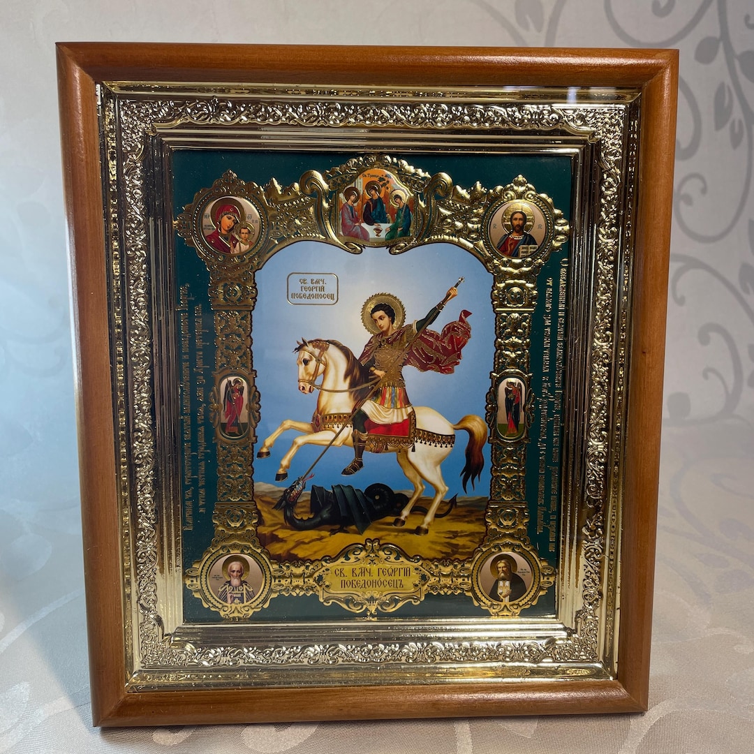 Icon 3D Effect in Wooden Frame Saint Great Martyr George Victorious ...