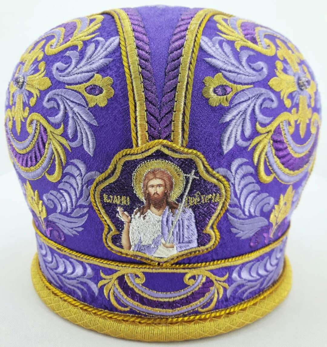 Priest Lilac-gold Color Miter | High-quality Velvet Fabric Miter ...