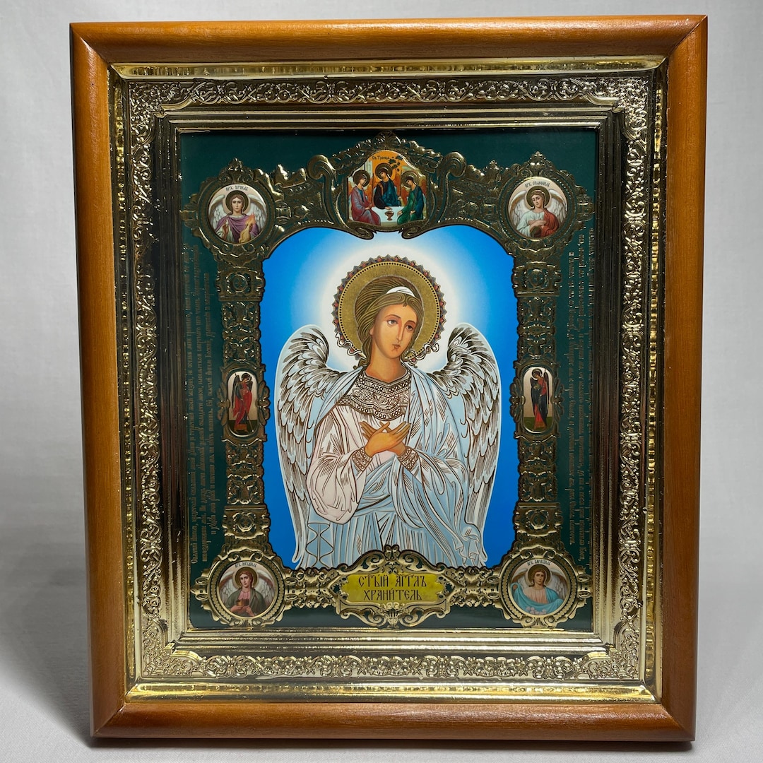 Icon 3D Effect Wooden Frame Guardian Angel | Icon Under Glass With ...