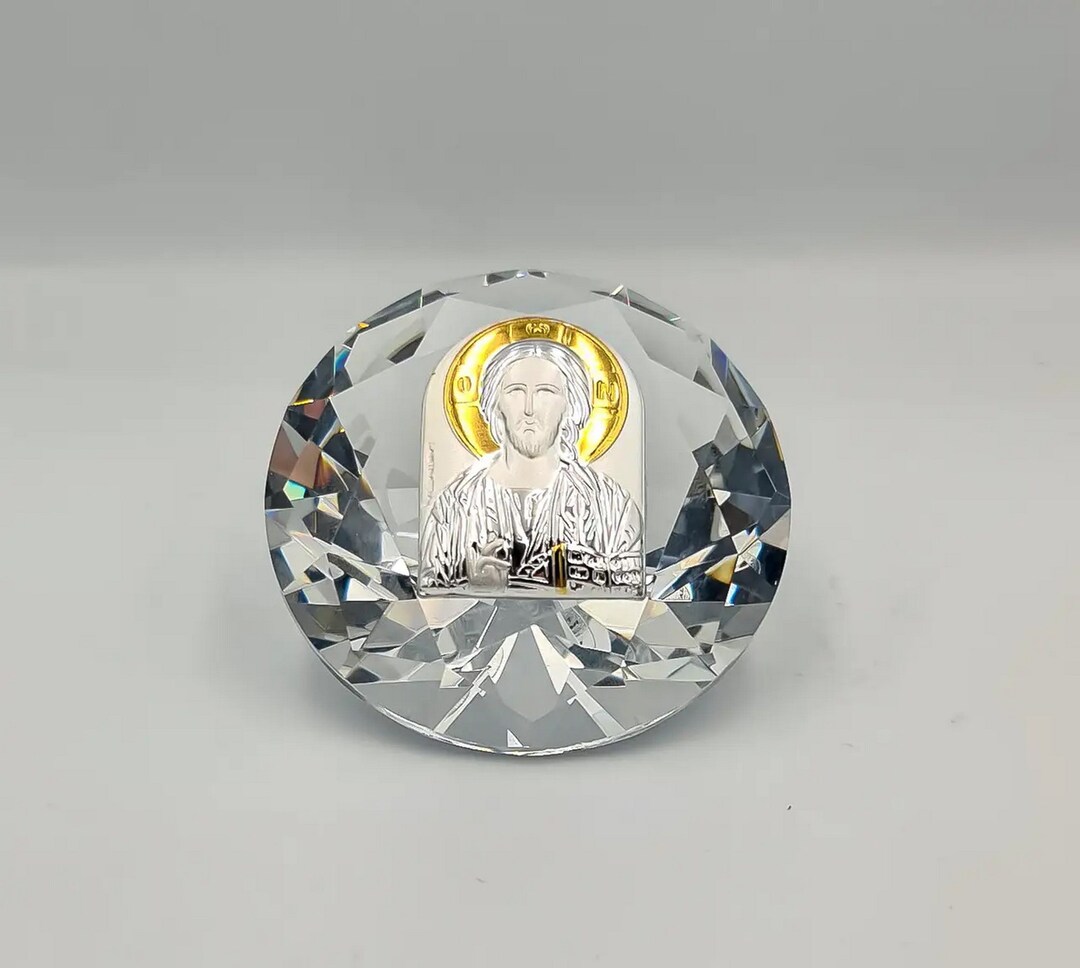 Icon of Jesus Christ Silver Gilded on Crystal | Icon in Shape of ...