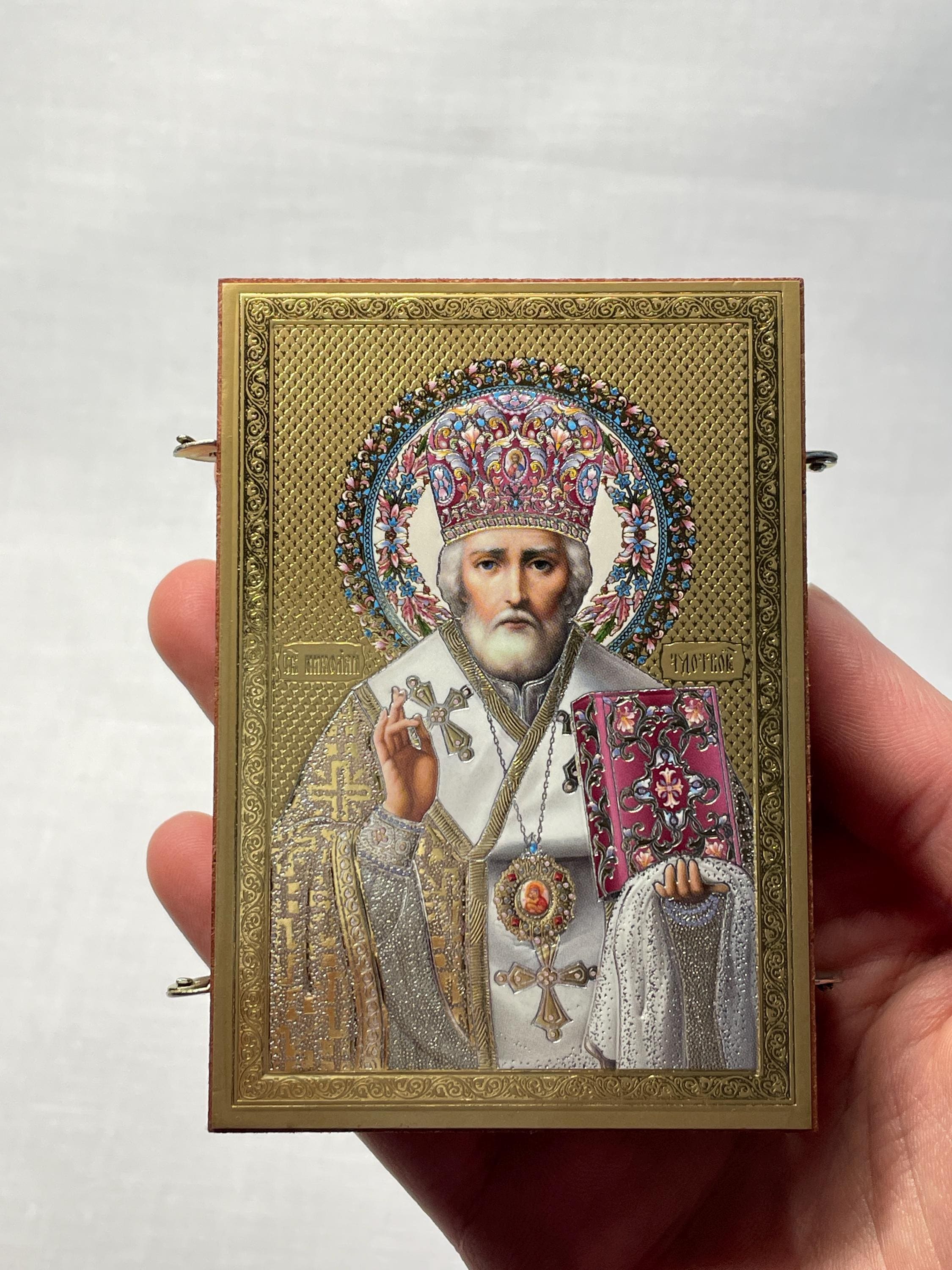 Icon Jesus Christ Mother God Saint Nicholas | Triptych Foldable Icon ...