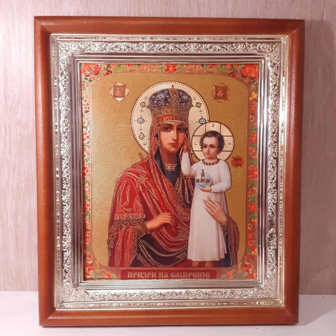 Icon in Wooden Frame Mother of God Look to Humility Icon - Etsy