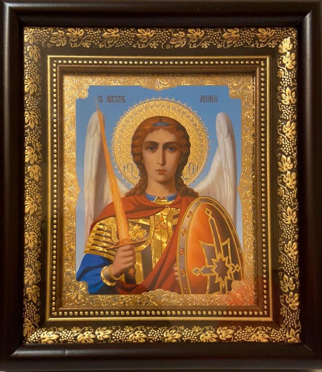 Icon in Wooden Frame Archangel Michael | Icon Under Glass With ...