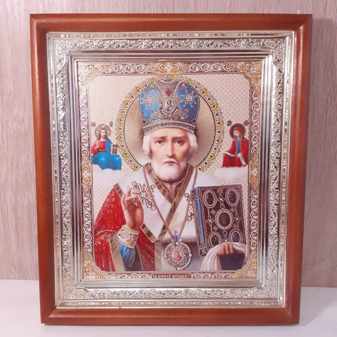 Icon in Wooden Frame Nicholas the Wonderworker Myra | Icon Under Glass ...