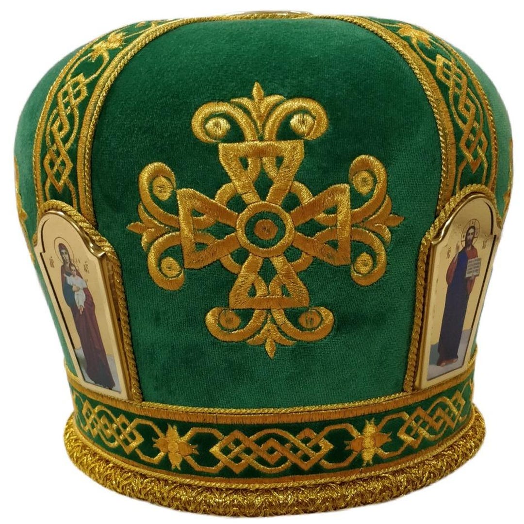 Priest Green-gold Miter Cross | High-quality Velvet Fabric Miter ...