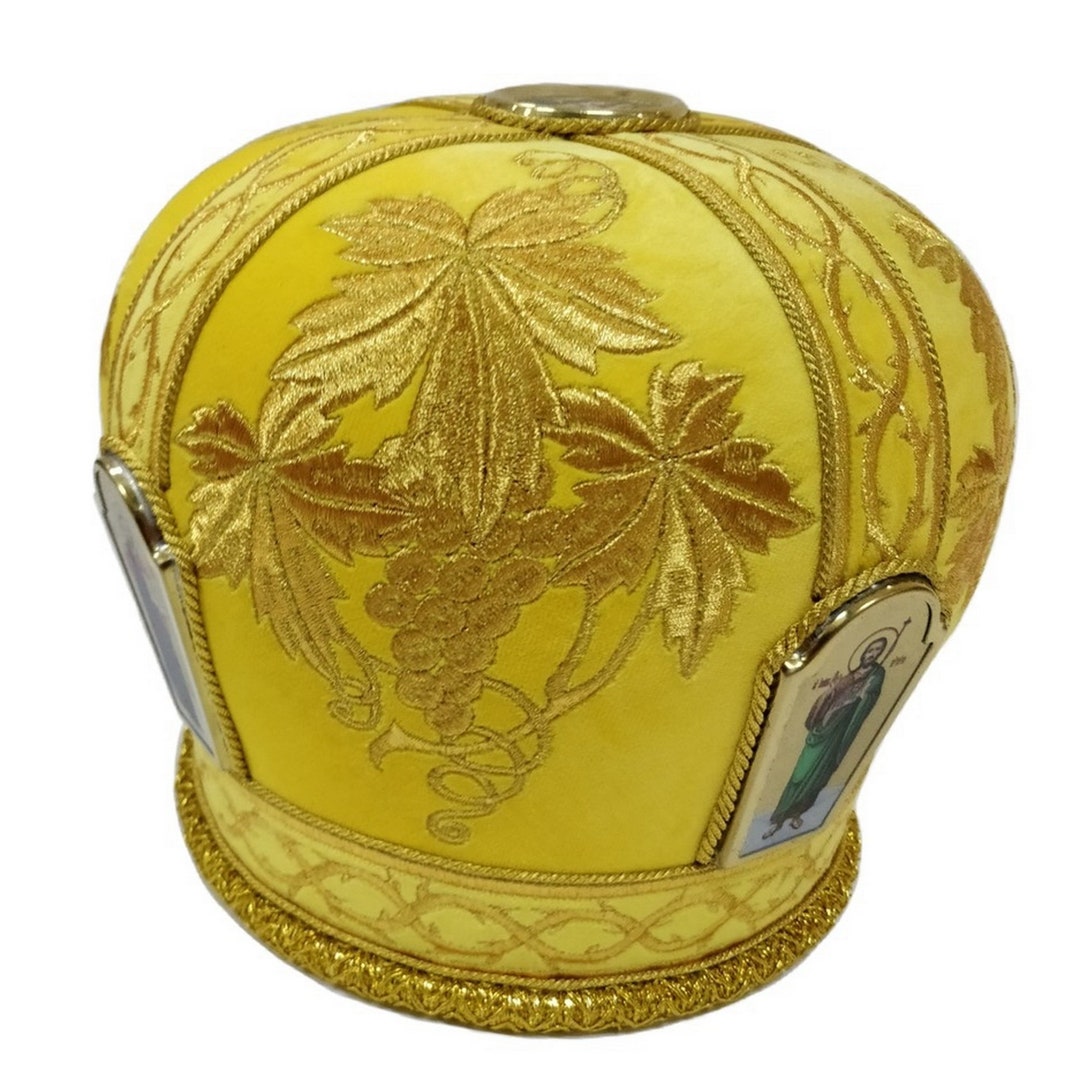 Priest Yellow-gold Miter | High-quality Velvet Fabric Miter | Decorated ...