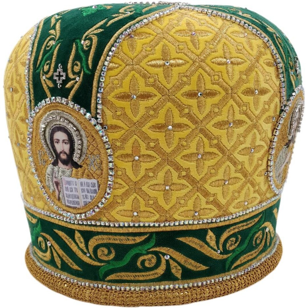 Priest Yellow-green Miter | High-quality Velvet Fabric Miter ...