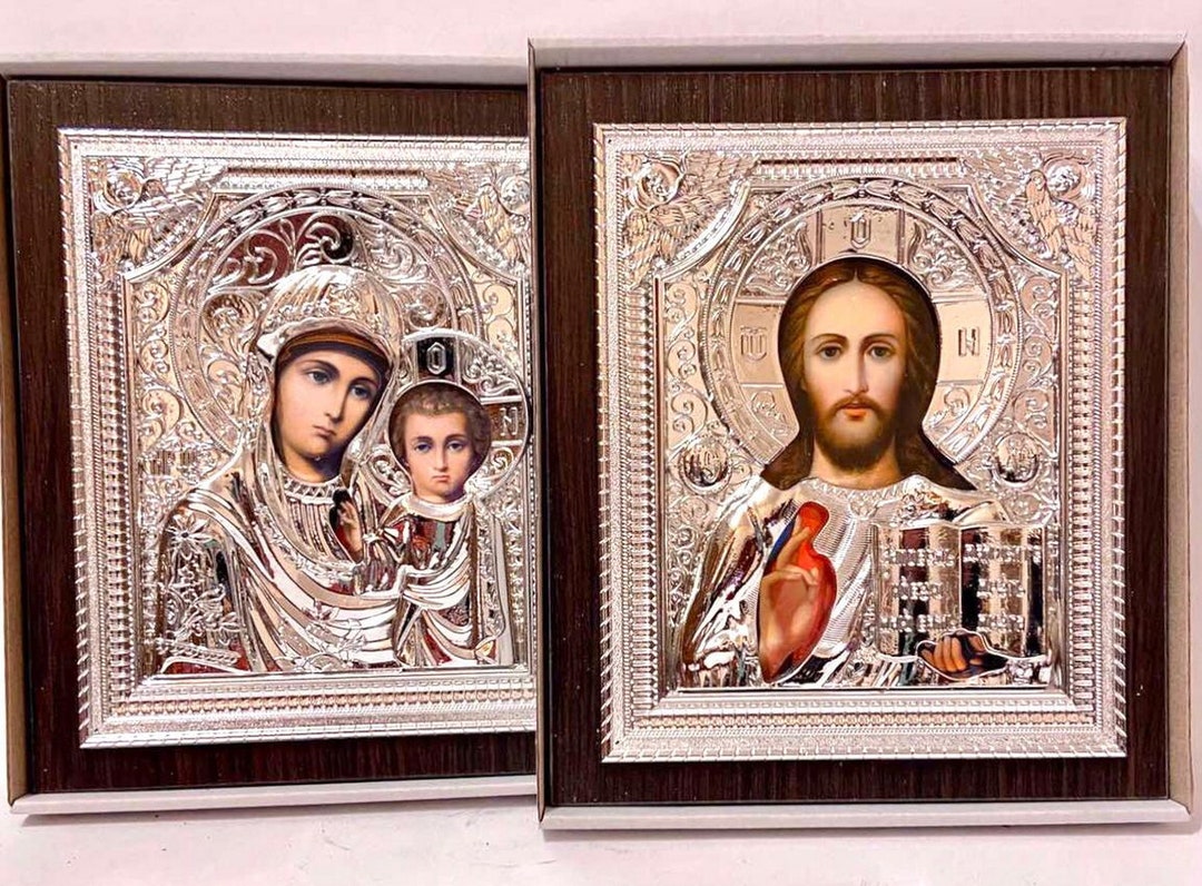 Icons of Jesus Christ and the Virgin couple Icon on a - Etsy