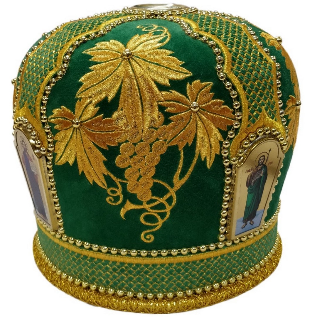 Priest Green-yellow Miter | High-quality Velvet Fabric Miter ...