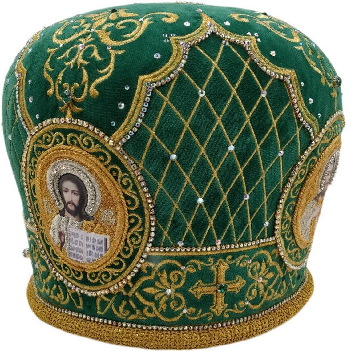 Priest Green-gold Miter | High-quality Velvet Fabric Miter | Decorated ...