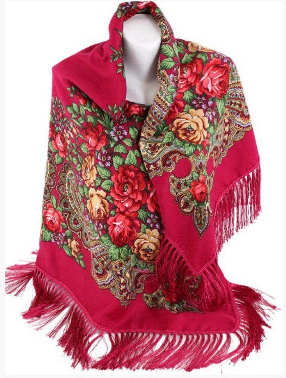 Scarf With Fringe Raspberry Scarf Scarf With Flowers Scarf - Etsy