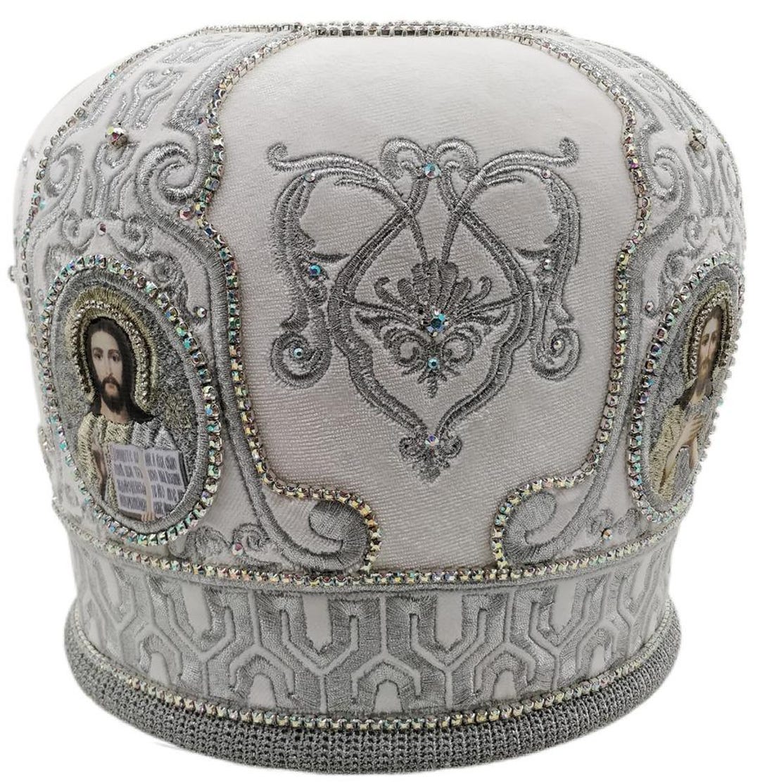 Priest White-silver Miter | High-quality Velvet Fabric Miter ...