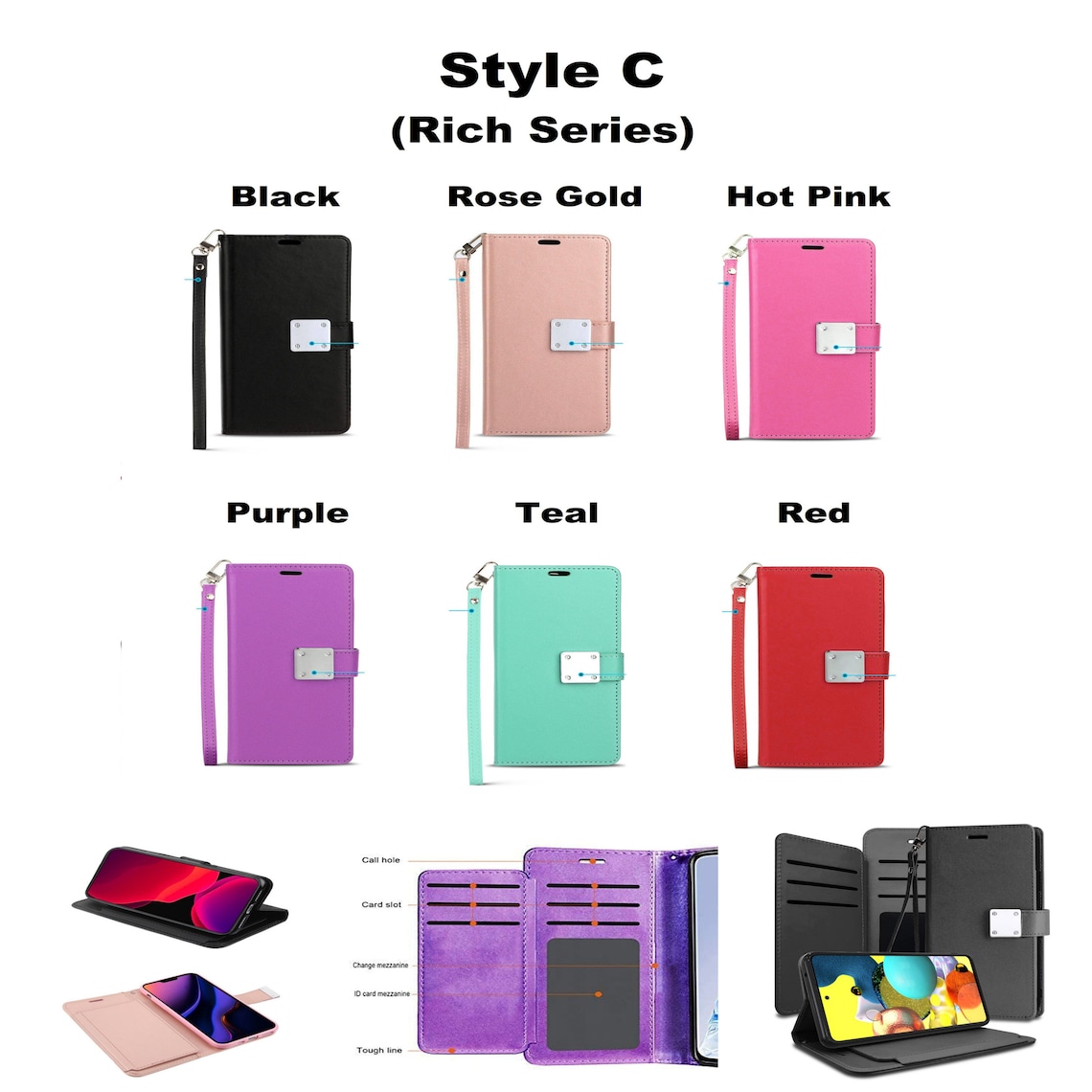 Leather Wallet Phone Case with Credit Card Holder Cash Storage | Etsy