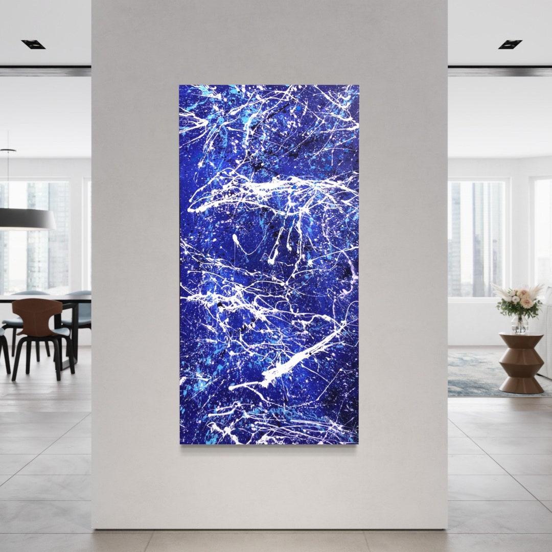 Large Blue Original Artwork • Modern Abstract Painting • 24x48 Canvas ...
