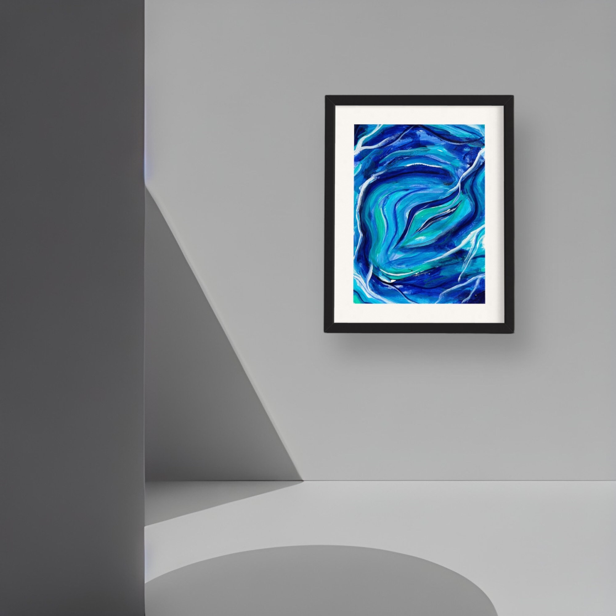 Calming Blue Abstract Painting Modern Art on Paper 11x15 Original Hand ...