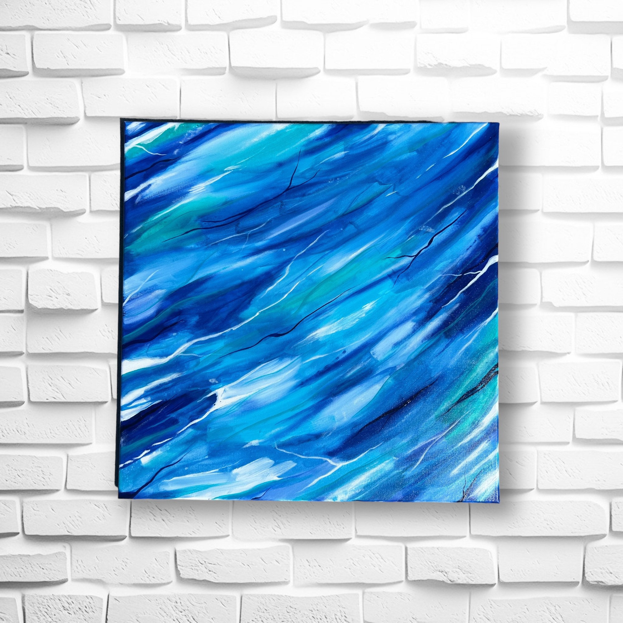 Calming Blue Abstract Art • Large Abstract Painting • 24x24 Acrylic on ...