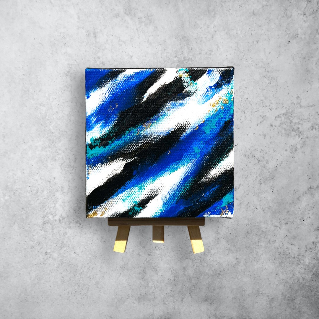 Modern Acrylic Mini Painting • Blue Calming Energy Canvas Easel Set ...
