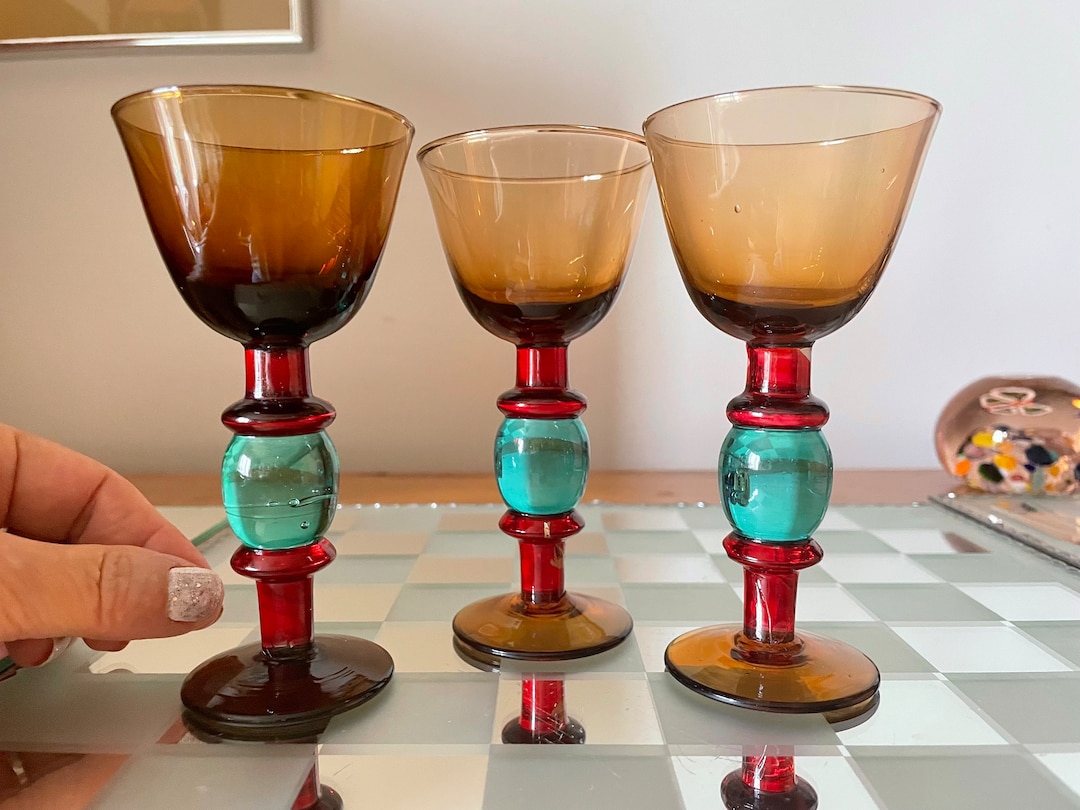 Set of 3 Vintage Tri Colour Liqueur Glasses. - Etsy