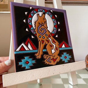 Earthtones USA Pottery Tile Native American Howling Wolf. - Etsy