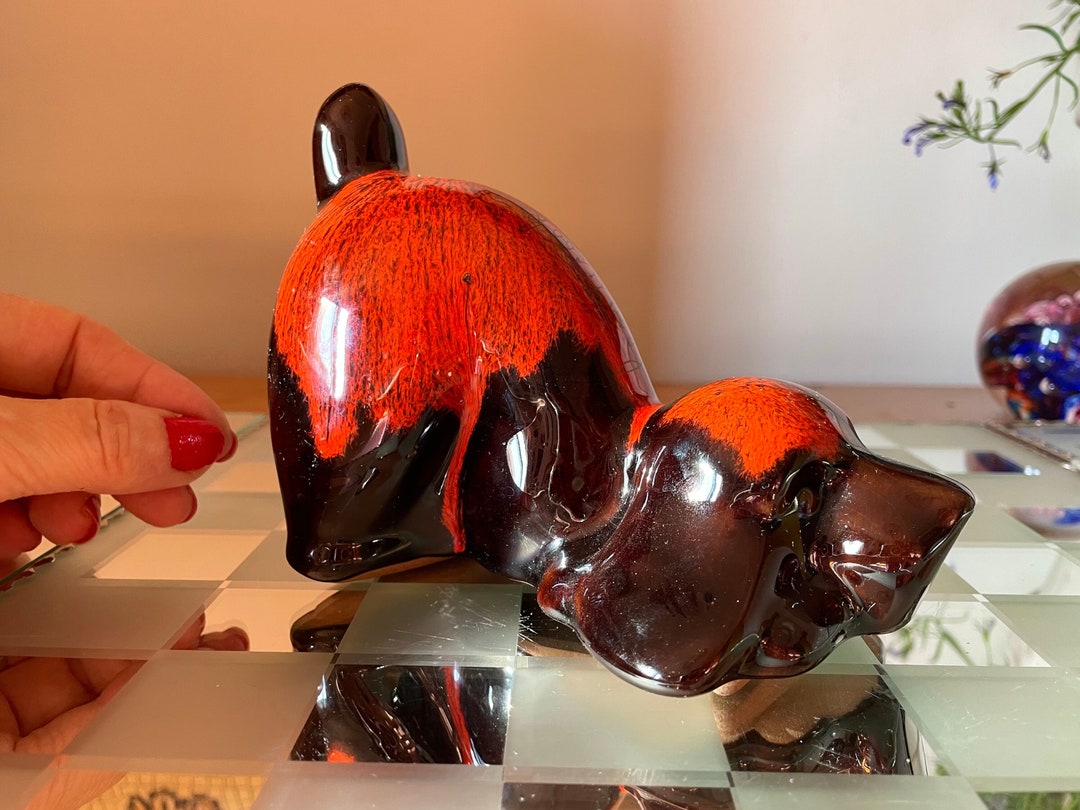 Canuck Pottery Drip-glaze Dog Figurine- Red Flame Glaze- 1960s Canada ...