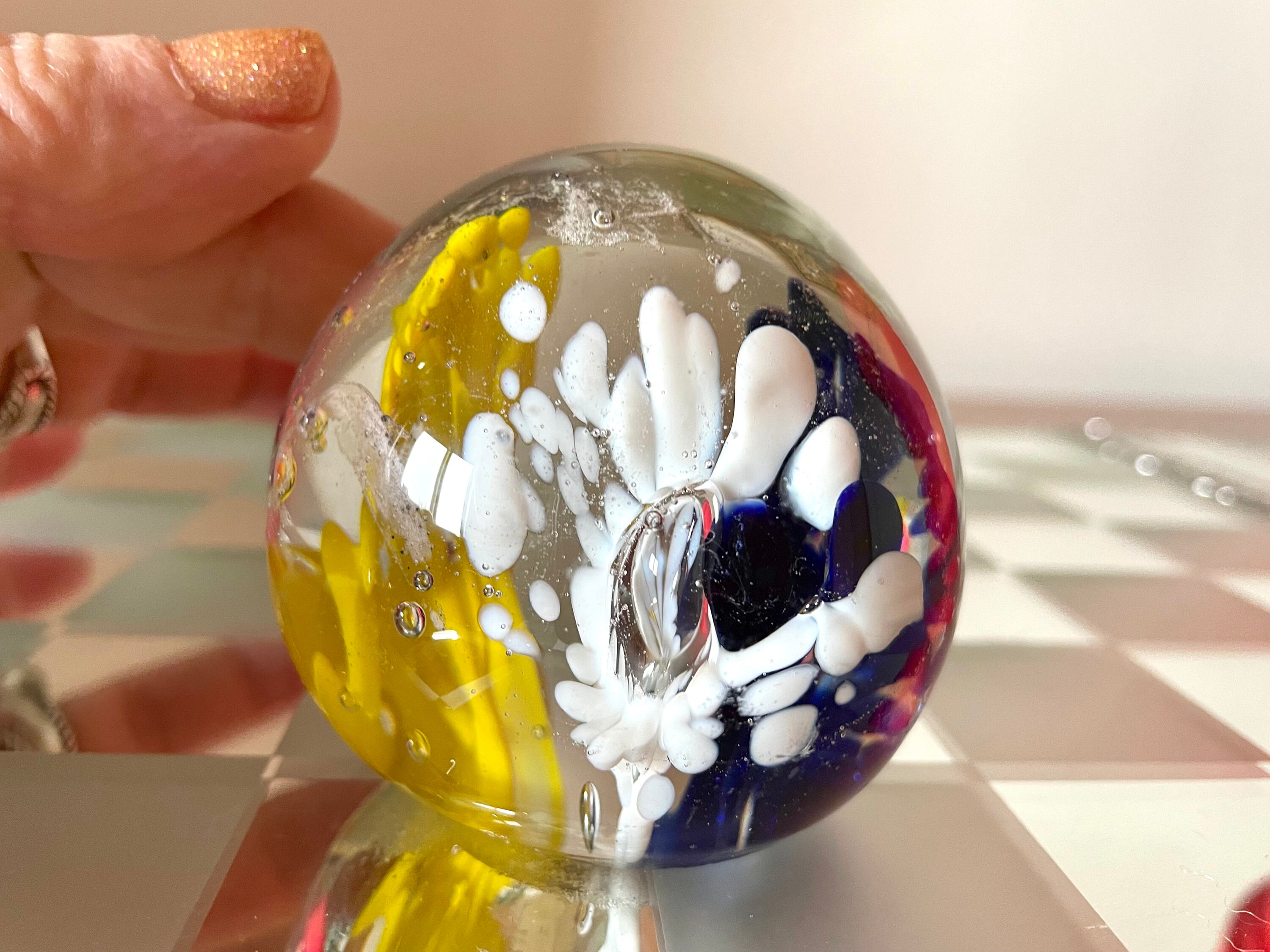 Tri-colour Glass Paperweight Flower Motif. - Etsy