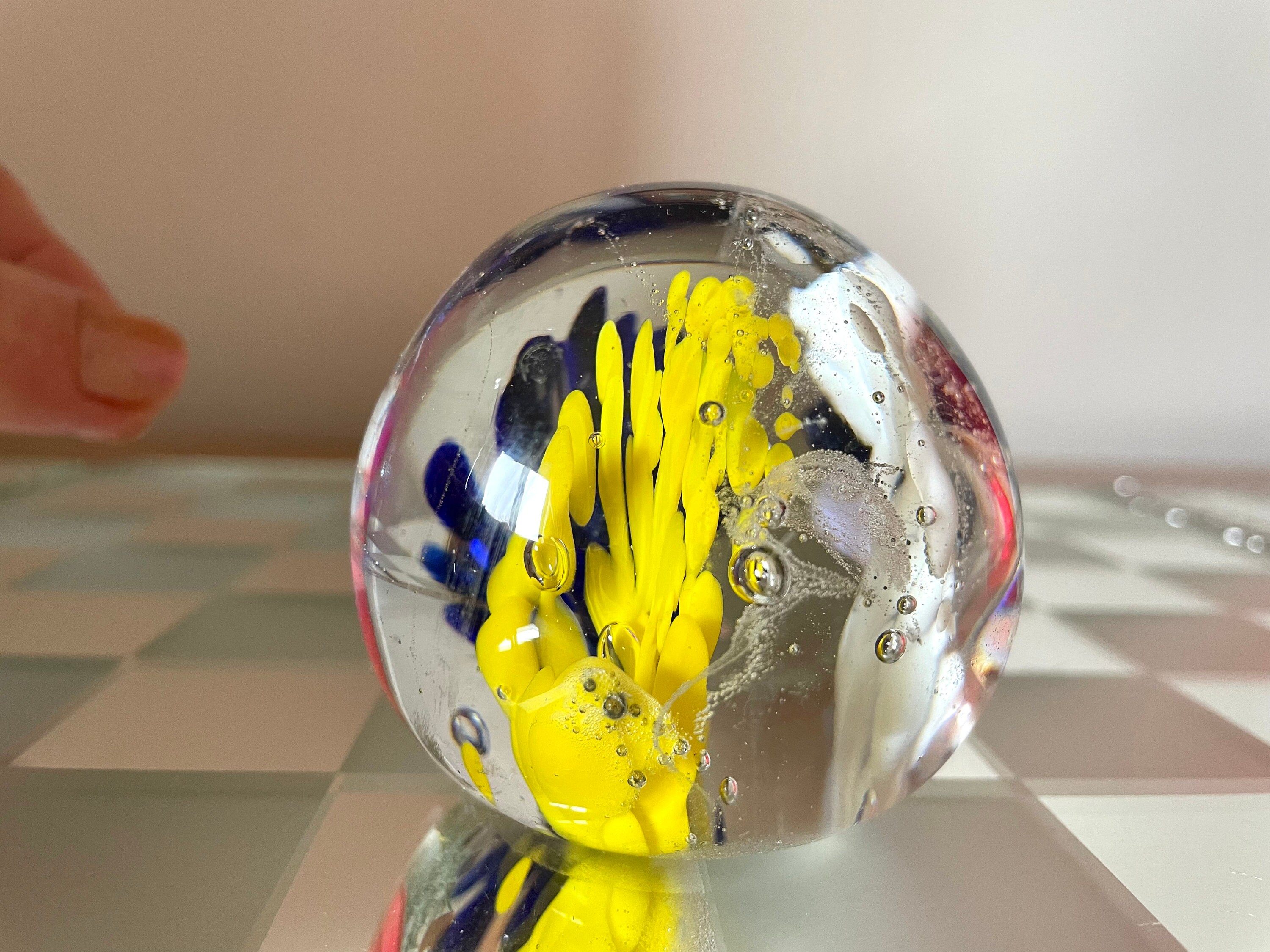 Tri-colour Glass Paperweight Flower Motif. - Etsy