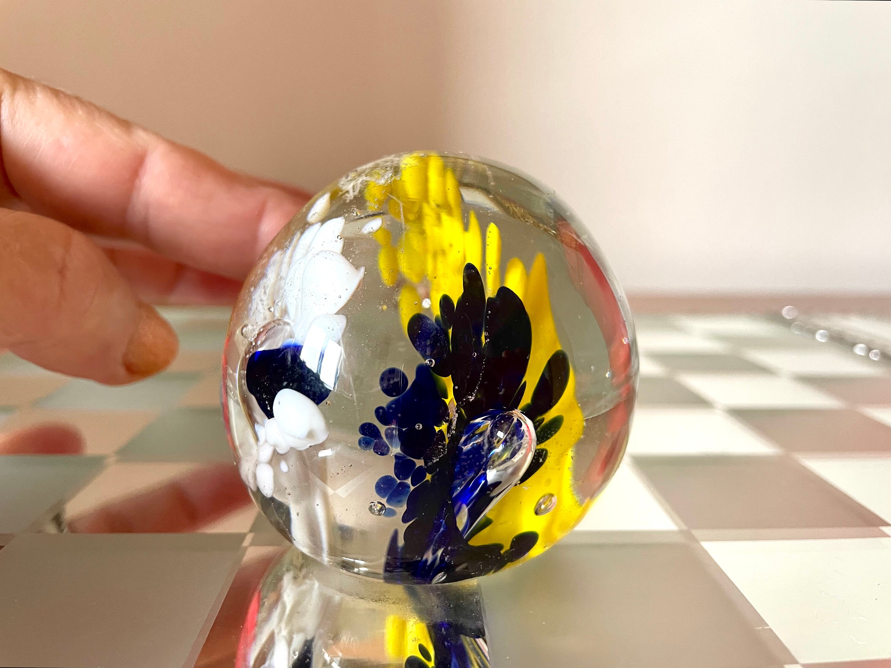 Tri-colour Glass Paperweight Flower Motif. - Etsy