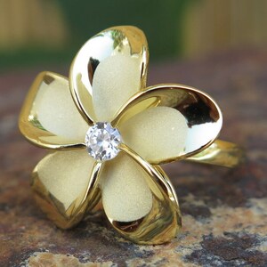Hawaiian Design Jewelry 925K Sterling Silver Gold Single Plumeria ...