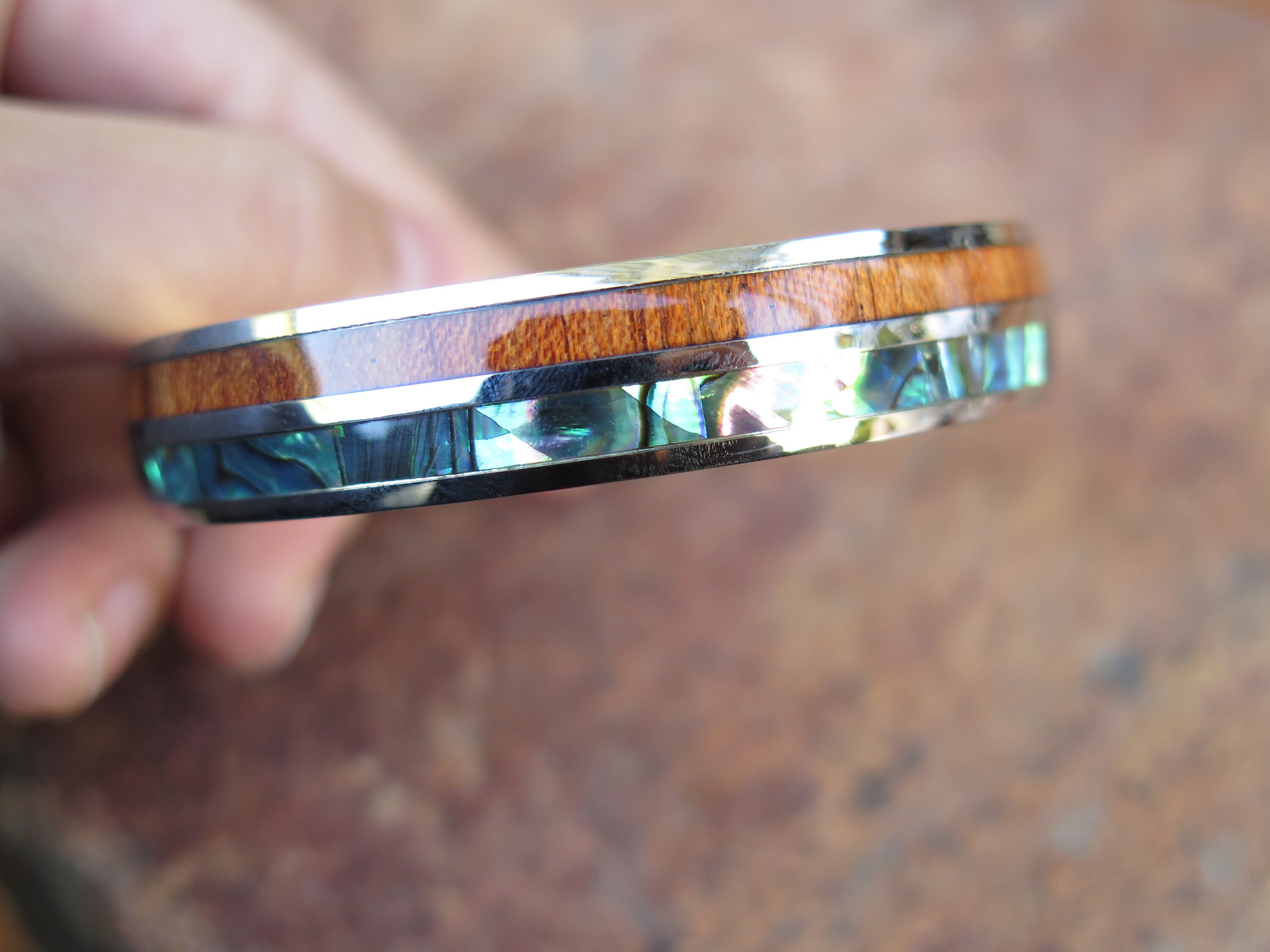 Modern Abalone Shell and Koa Wood + Stainless Steel Natural Hawaiian ...