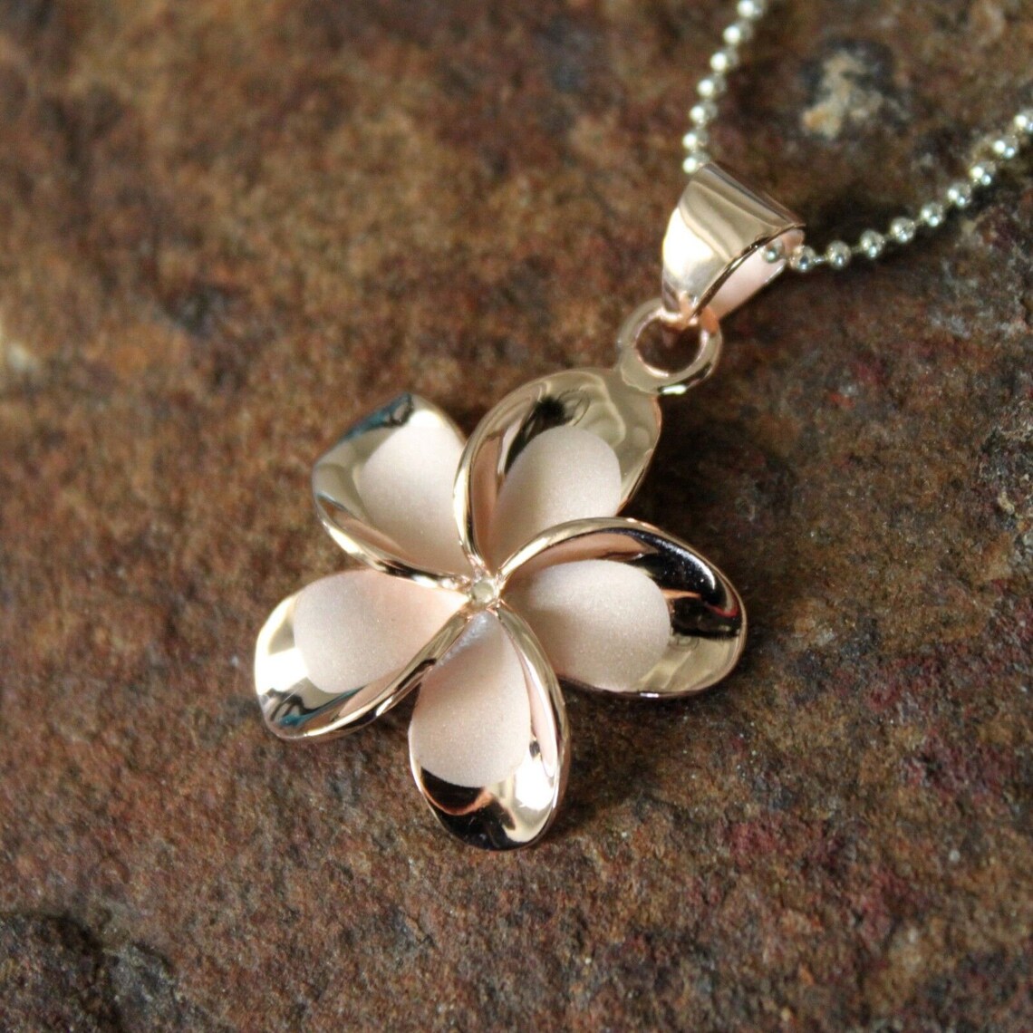 Hawaiian Design Jewelry 22mm Large Rose Gold Plumeria Flower Sterling ...