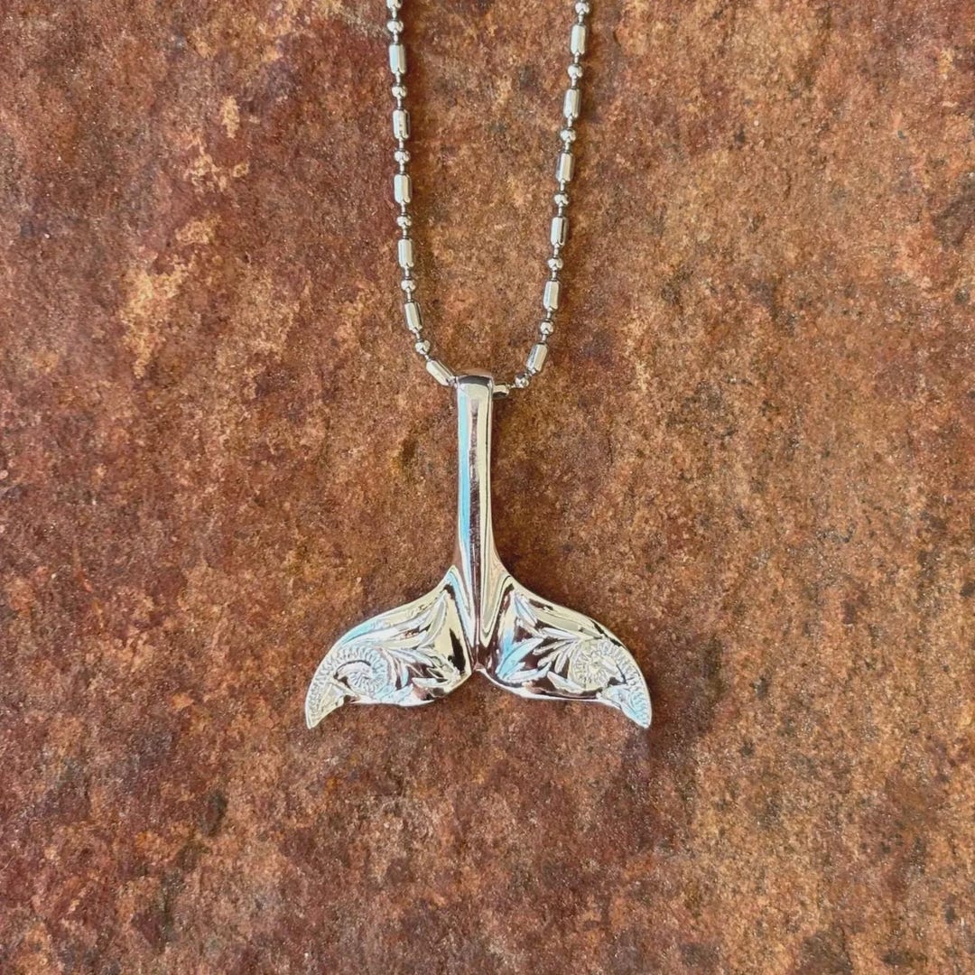 Hawaiian Sterling 925K Silver Whale Tail With Spiral Engrave Scroll ...