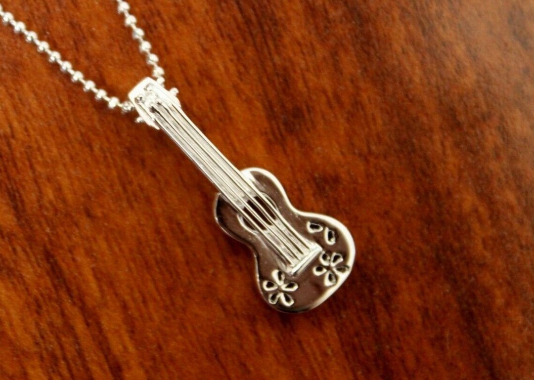 Hawaiian Design Ukulele Guitar Jewelry 925K Sterling Silver Pendant ...