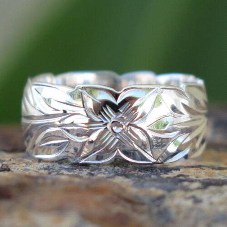 Hawaiian Design 925K Jewelry Sterling Silver Maile Leaf Cut Out Wedding ...