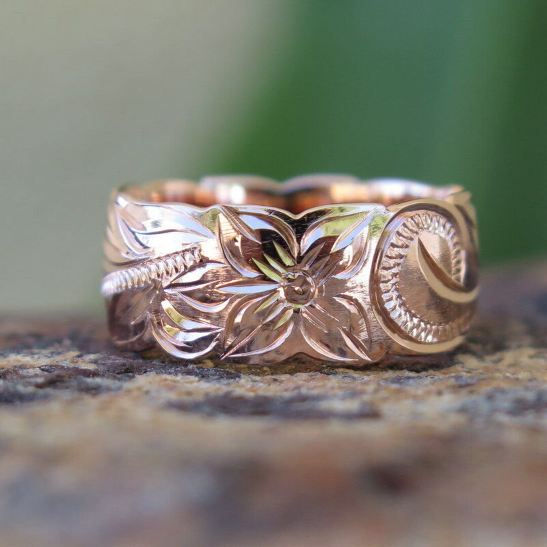 Hawaiian Design Silver Pink Rose Gold Plated Scroll Flower Cutout Edge ...