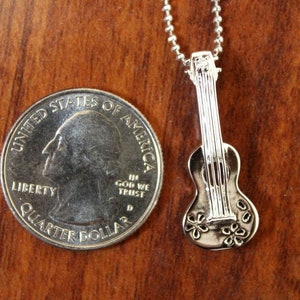 Hawaiian Design Ukulele Guitar Jewelry 925K Sterling Silver Pendant ...