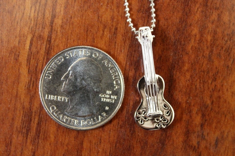 Hawaiian Design Ukulele Guitar Jewelry 925K Sterling Silver Pendant ...