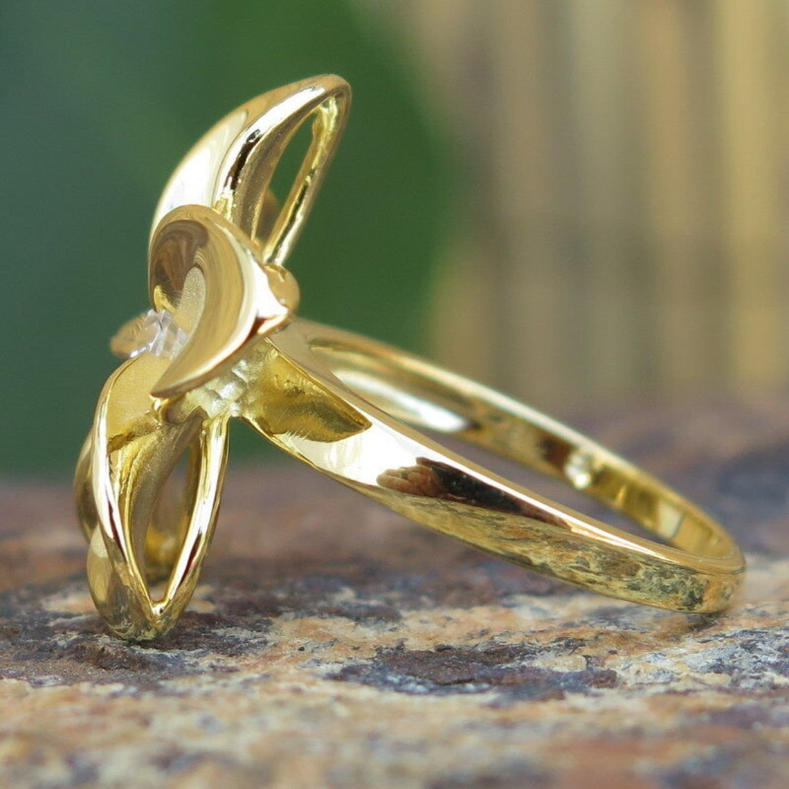 Hawaiian Design Jewelry 925K Sterling Silver Gold Single Plumeria ...