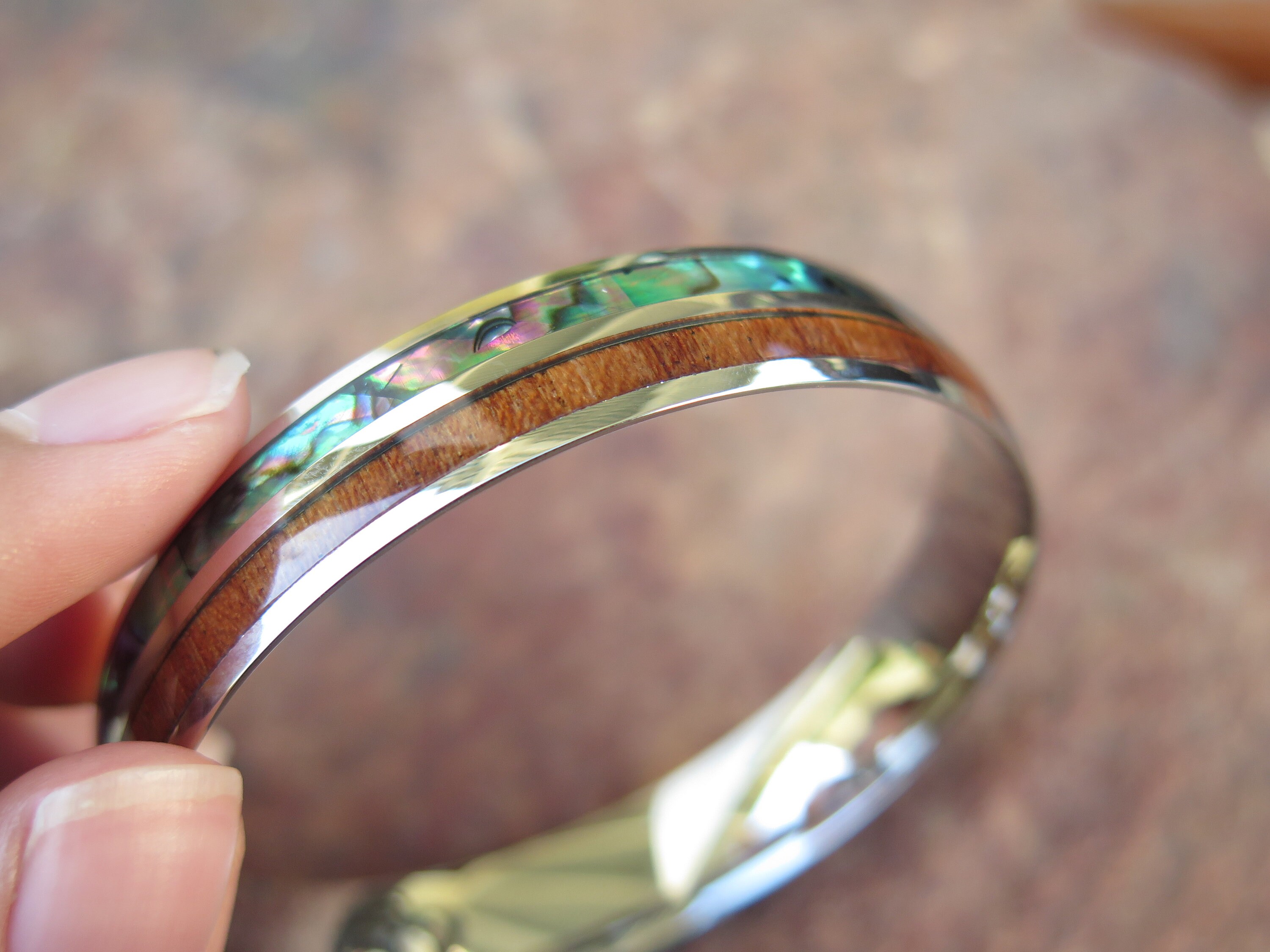 Modern Abalone Shell and Koa Wood + Stainless Steel Natural Hawaiian ...