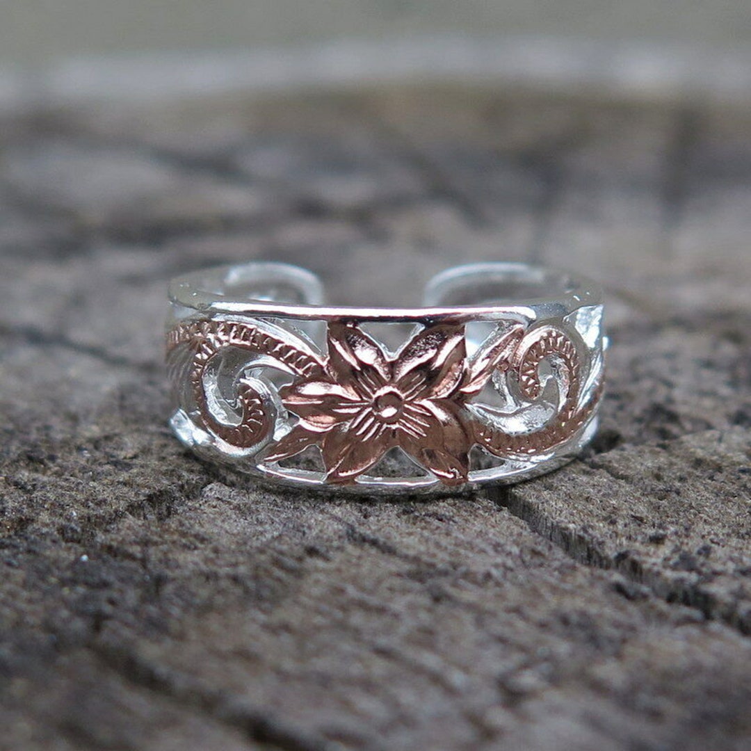 Sterling Silver Rose Gold Plated Plumeria Traditional Hawaiian Scroll ...