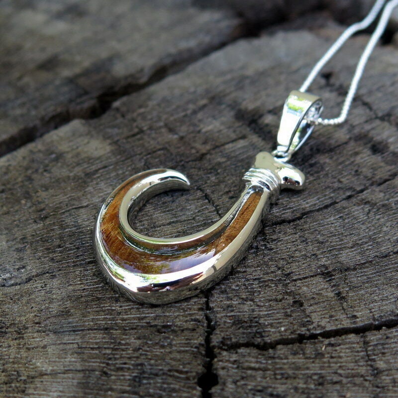Tribal Fish Hook Natural Hawaiian Koa Wood Jewelry Rhodium - Etsy UK