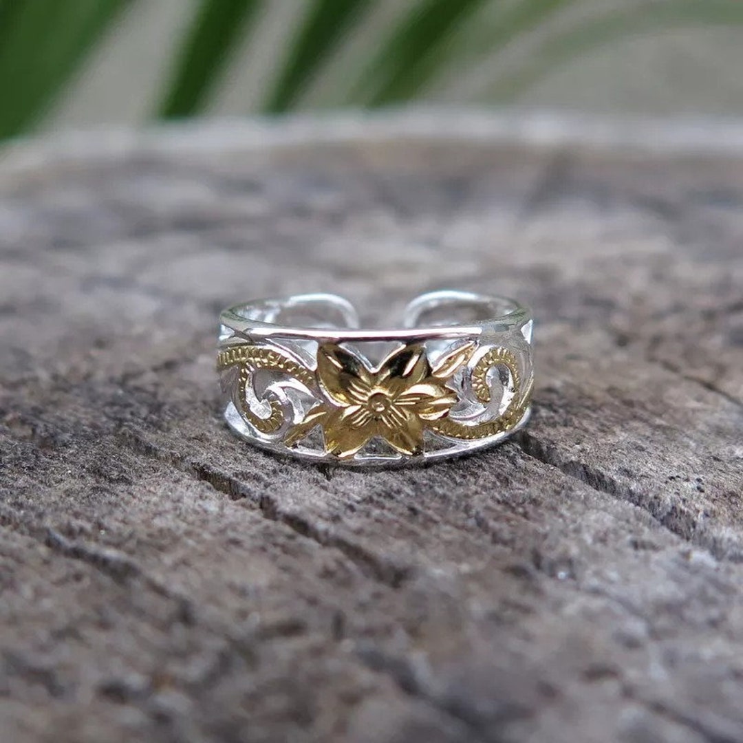 Hawaiian 925K Sterling Silver Scrolling See Through Toe Ring 8mm Yellow ...