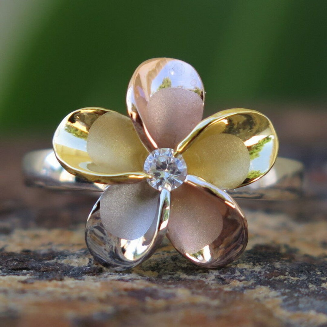 Hawaiian Design 925K Sterling Silver Tri-color Rose Gold Single ...