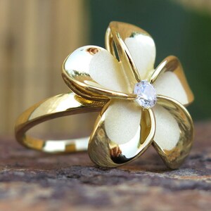 Hawaiian Design Jewelry 925K Sterling Silver Gold Single Plumeria ...