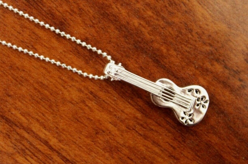 Hawaiian Design Ukulele Guitar Jewelry 925K Sterling Silver Pendant ...