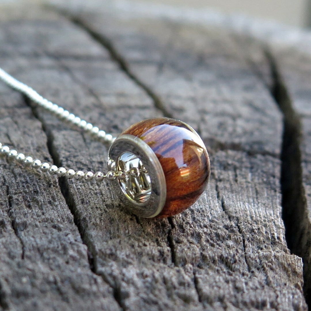 Hawaiian Koa Wood Barrel Jewelry Rhodium Plated Brass Pendant With ...