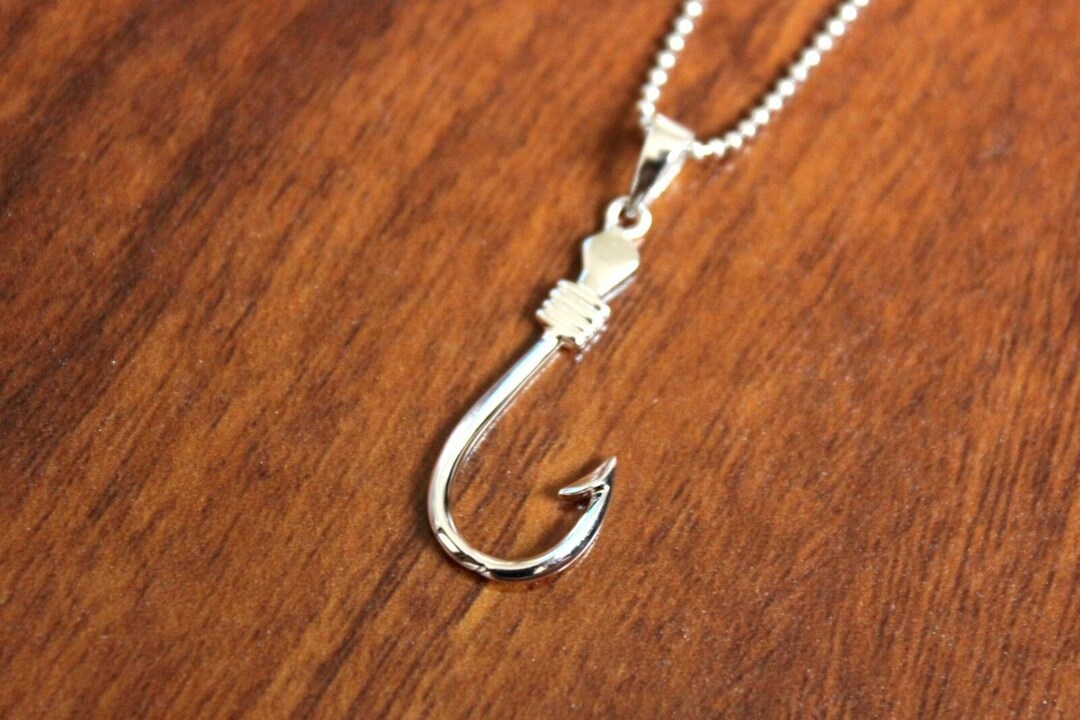 Hawaiian Jewelry Genuine 925 Sterling Silver Fish Hook Pendant Necklace ...