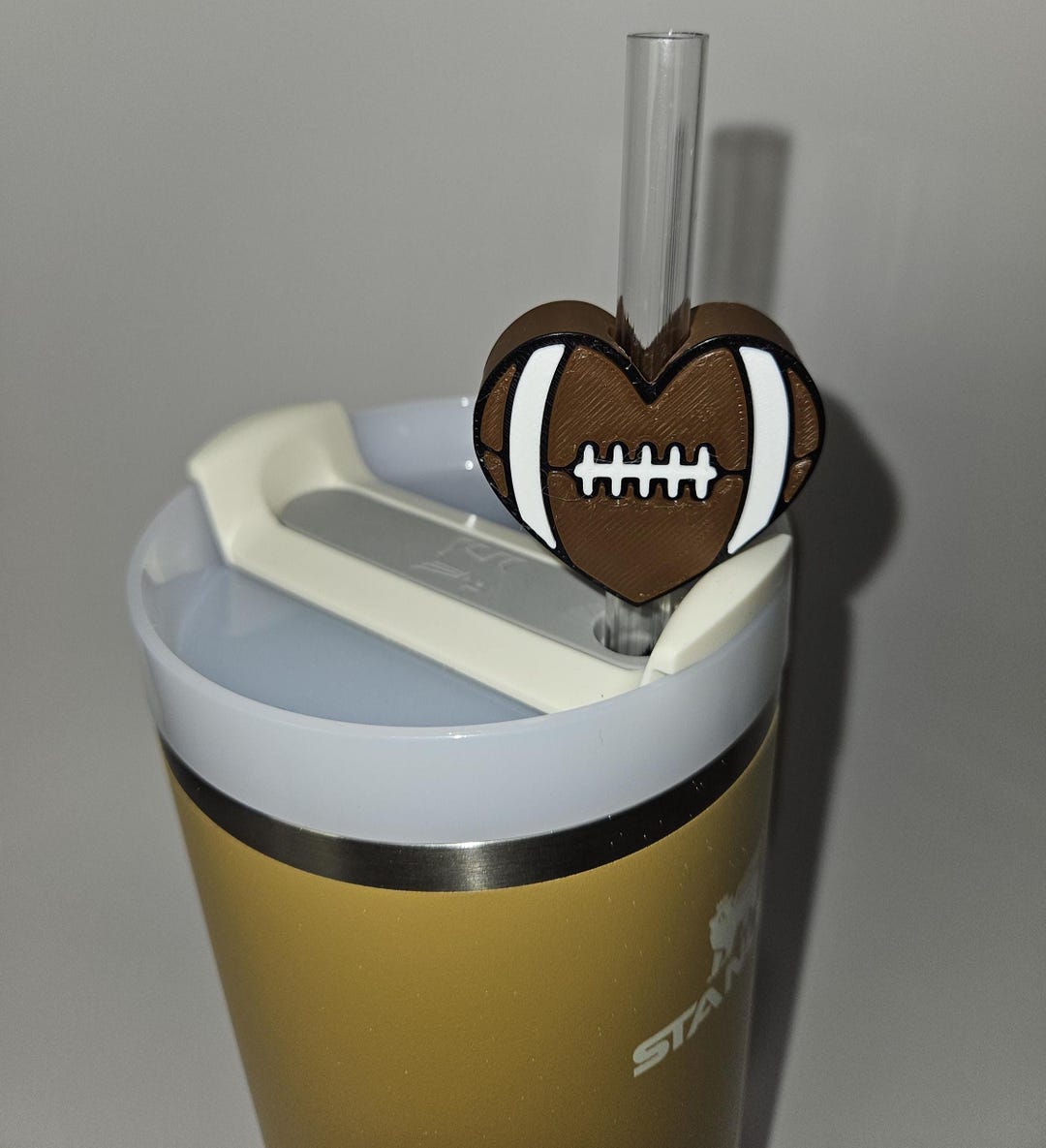 Football Heart Shaped 3D Printed Straw Topper, Fits Standard & Stanley ...